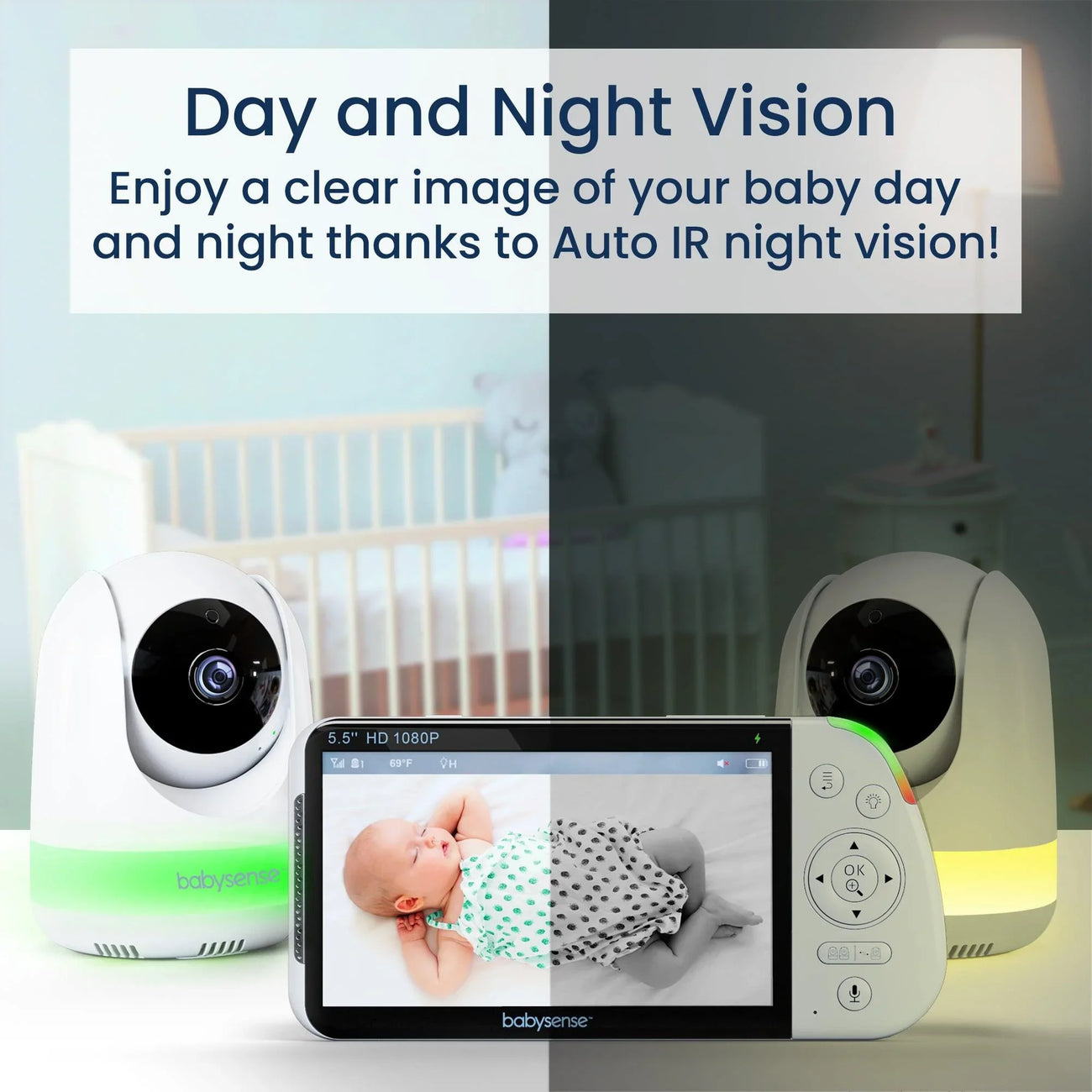 Babysense 2-in-1 Monitoring Set: Video Baby Monitor with 2 Cameras, Sp