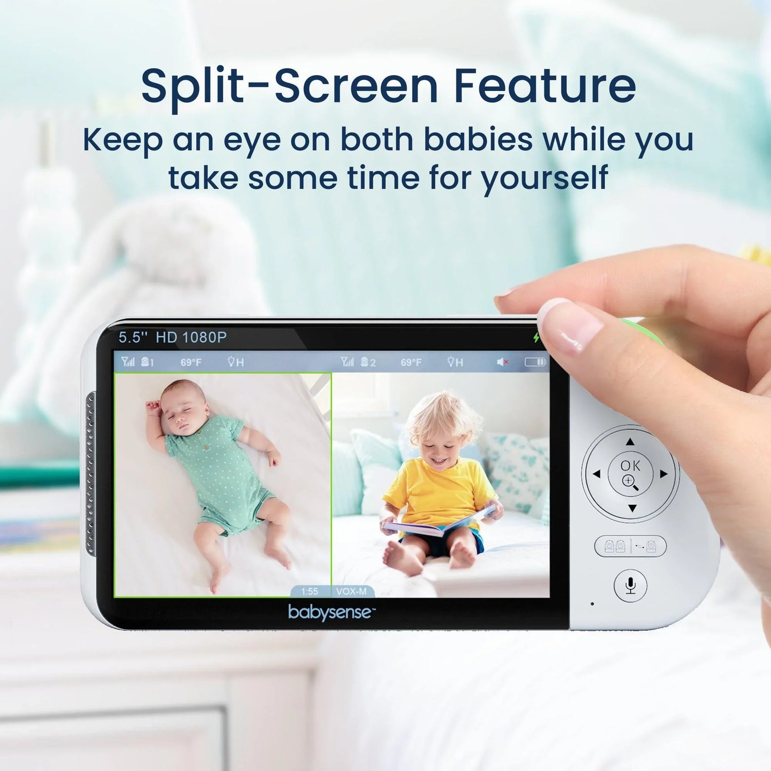 Babysense Max View: Video Baby Monitor with 2 Cameras, Split Screen ...